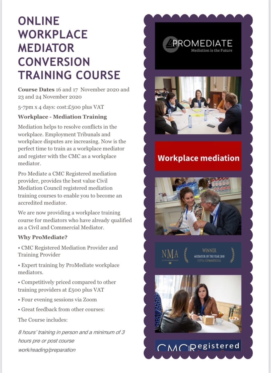Workplace conversion course November 2020 8 hours online - Pro Mediate ...